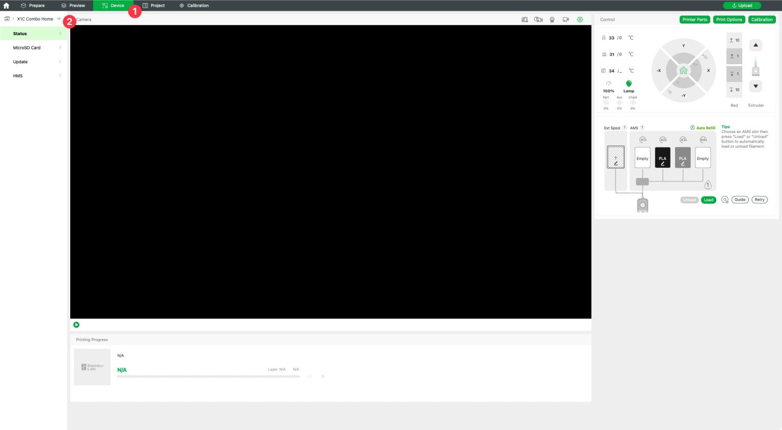 การดูกล้องและการควบคุมเครื่อง (Bambu Studio) - | ศูนย์รวมความรู้